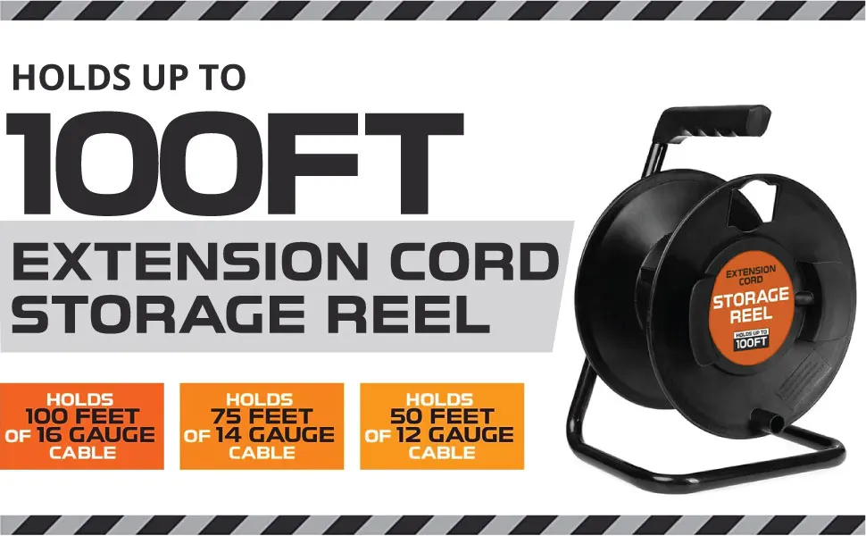 Black Portable Cable Reel - Organize up to 100 Ft of Cord