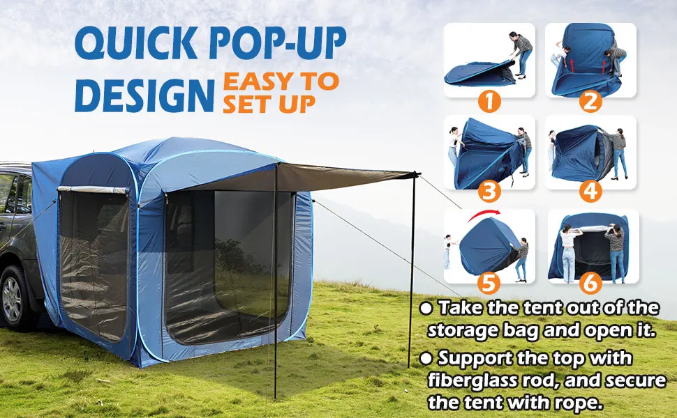 Nave Blue Portable Auto Tent for Camping - One Bedroom, OEM