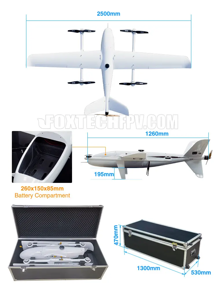 Foxtech Ayk-250 Custom Long Endurance Flying Uav Drone Fixed Wing Full ...