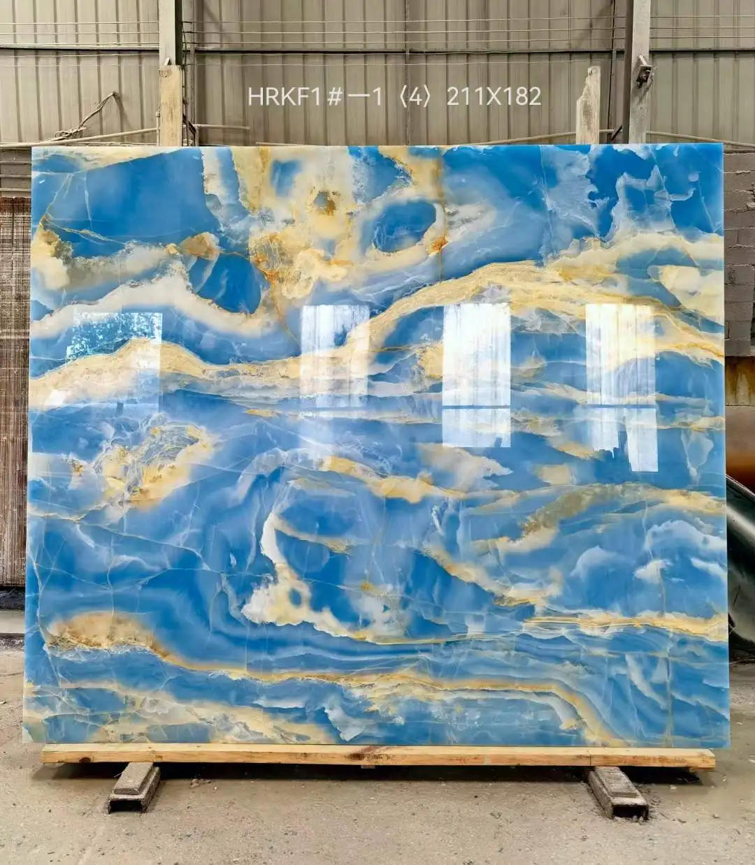 Backlit Golden Sky Blue Onyx Marble Slab Wall Cladding
