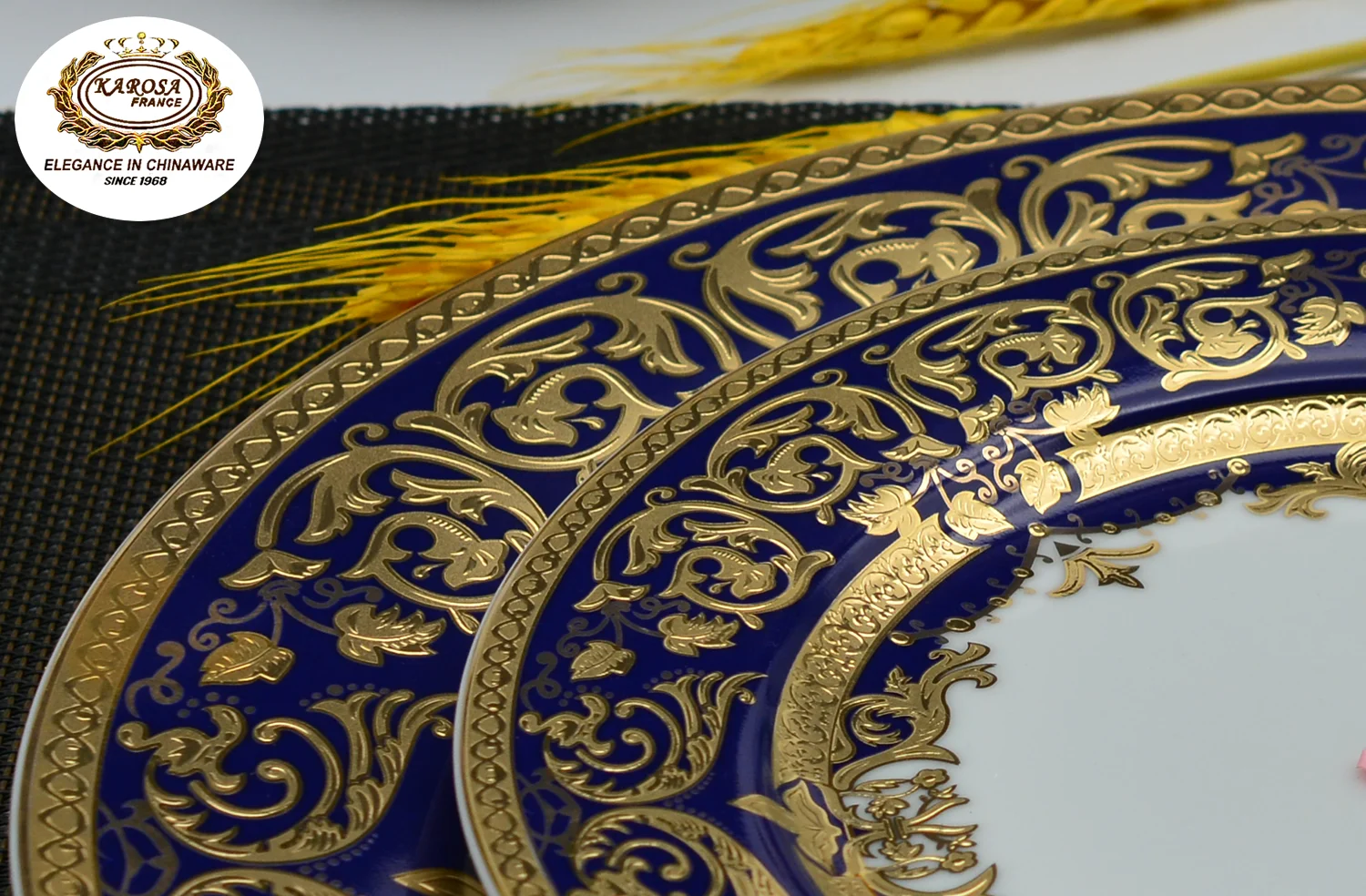 Royal Style Embossed Gold Rim Plates & Bowls Set Ceramic