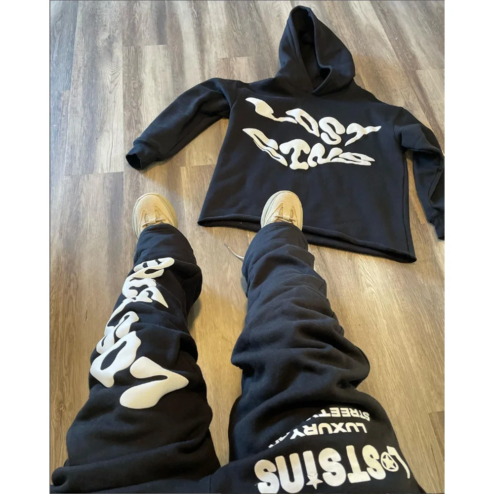 Flared Tracksuit Men Streetwear Graphic 3d Puff Print Stacked Sweatsuit ...