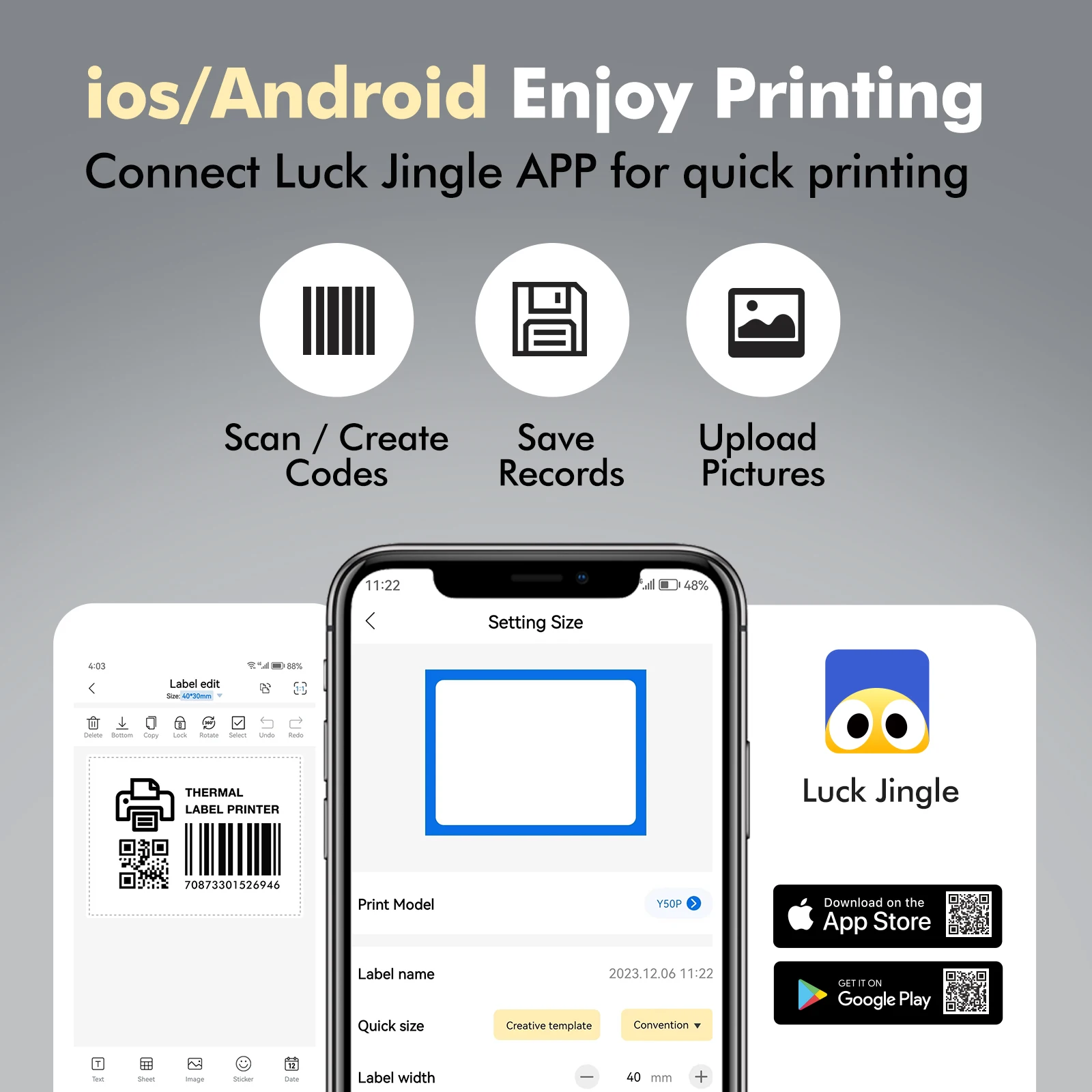 Luck Jingle Multiple Sizes Self-adhesive Label Bluetooth Printer For Commercial Use Android Ios ...