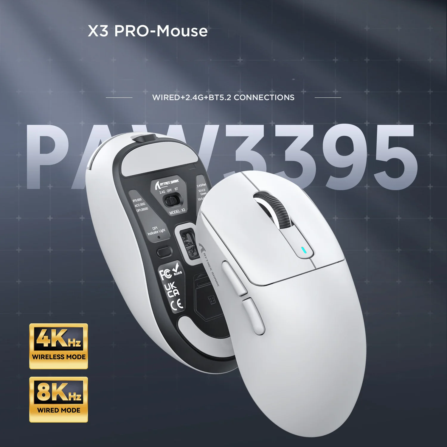 Attack Shark X3 PRO Mouse Lightweight PAW3395 E-sports Game Three Mode ...