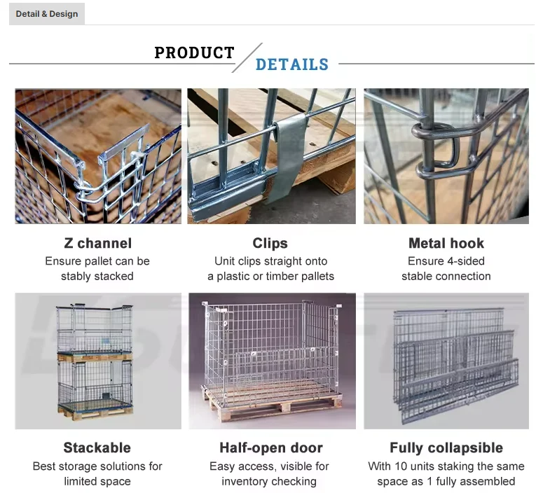 Heavy Duty Collapsible Galvanized Stacking Wire Mesh Pallets Container ...