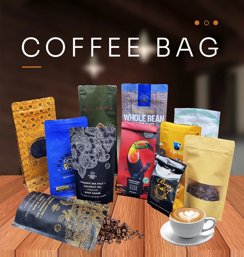 Custom Printed Mylar Bags 250g Coffee Bags With Valve And Zipper Flat ...
