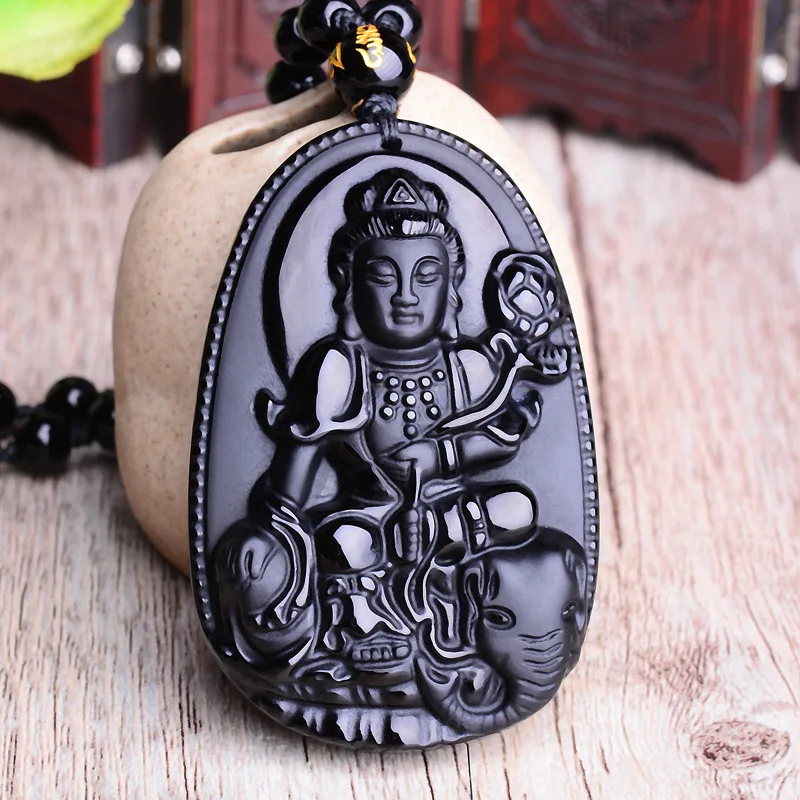 Black obsidian buddha necklace store