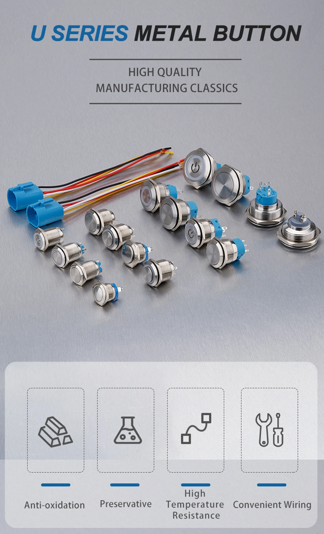 Latching Type Metal Push Button Switch 1NO1NC SPDT ON/Off 19MM Flat ...