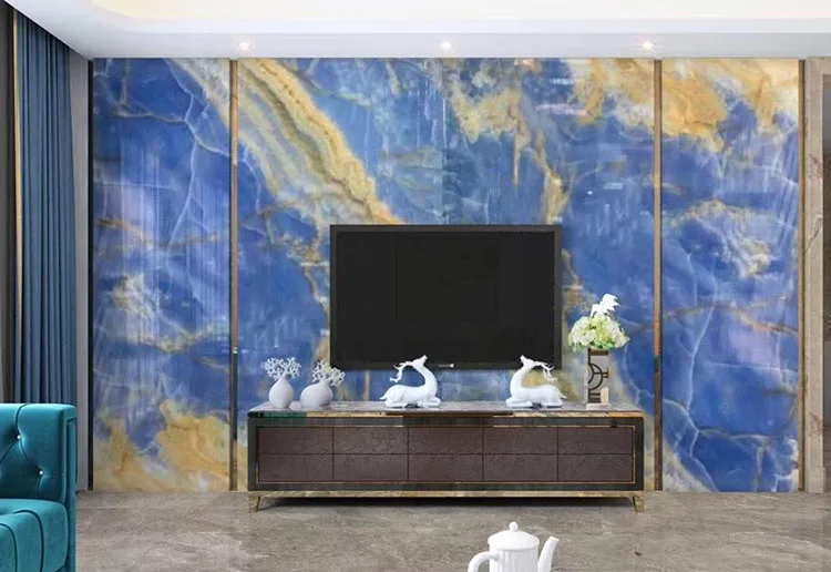 Modern Blue Onyx Marble Slab Kitchen Countertops - Polished, Waterproof ...