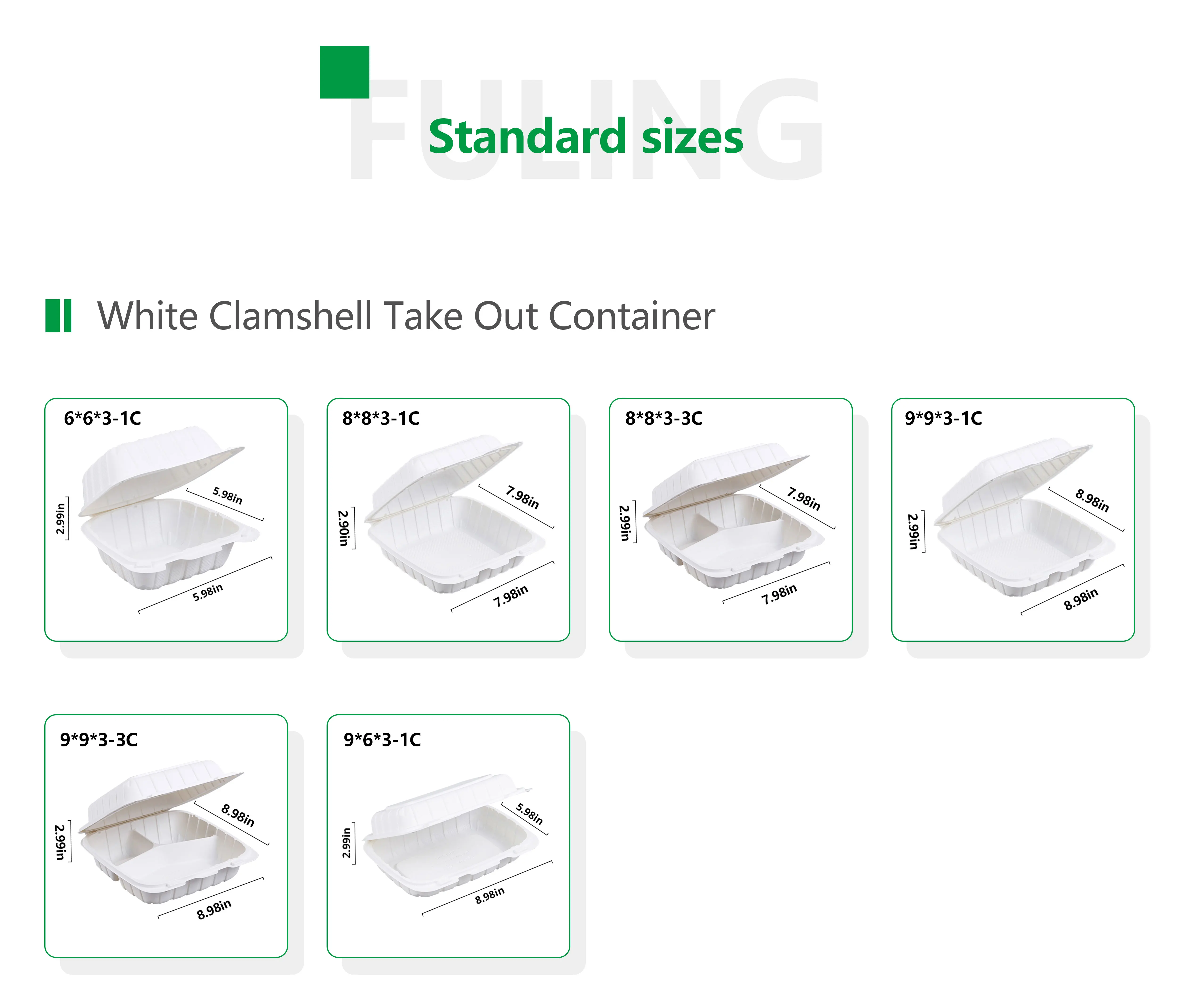 Fuling 9x9'' 3-compartment 9inch Plastic Mfpp Mineral Food Meal Prep ...