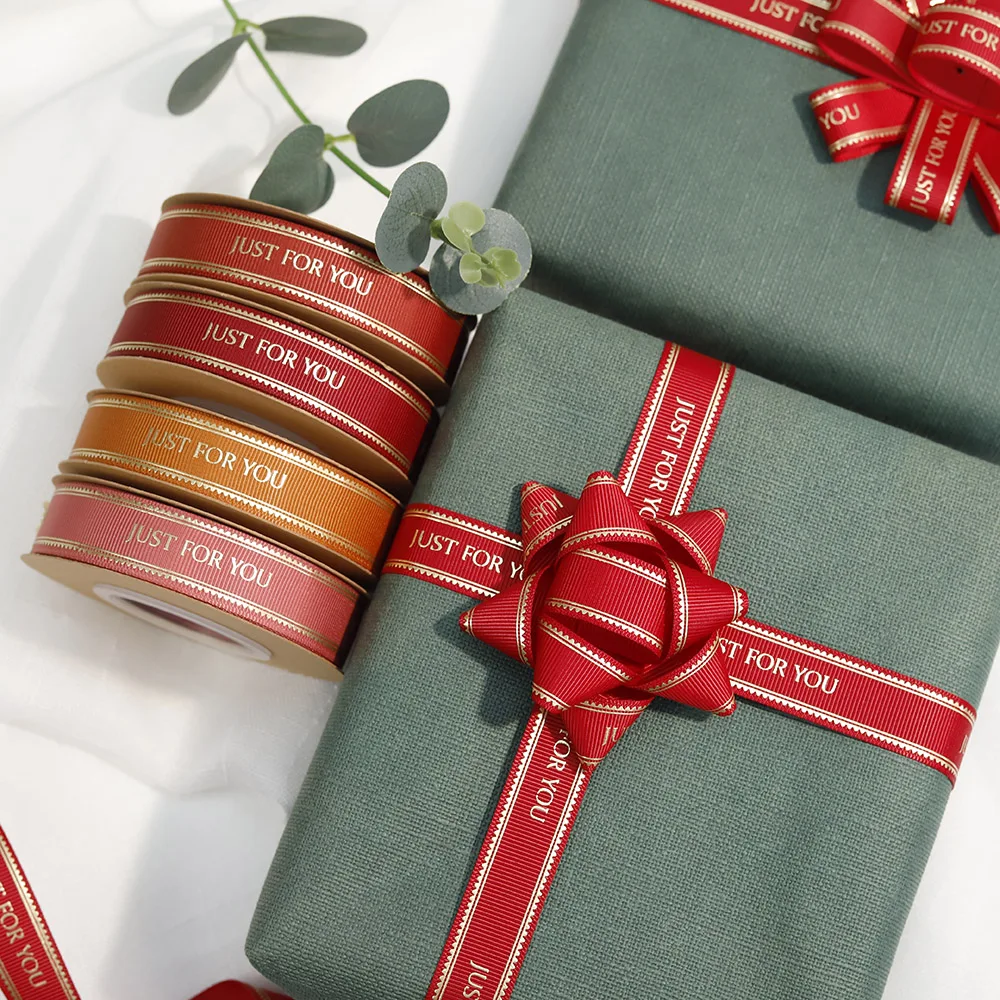 Customized 3d Logo New Design Christmas Birthday Gold Stamping Ribbon ...