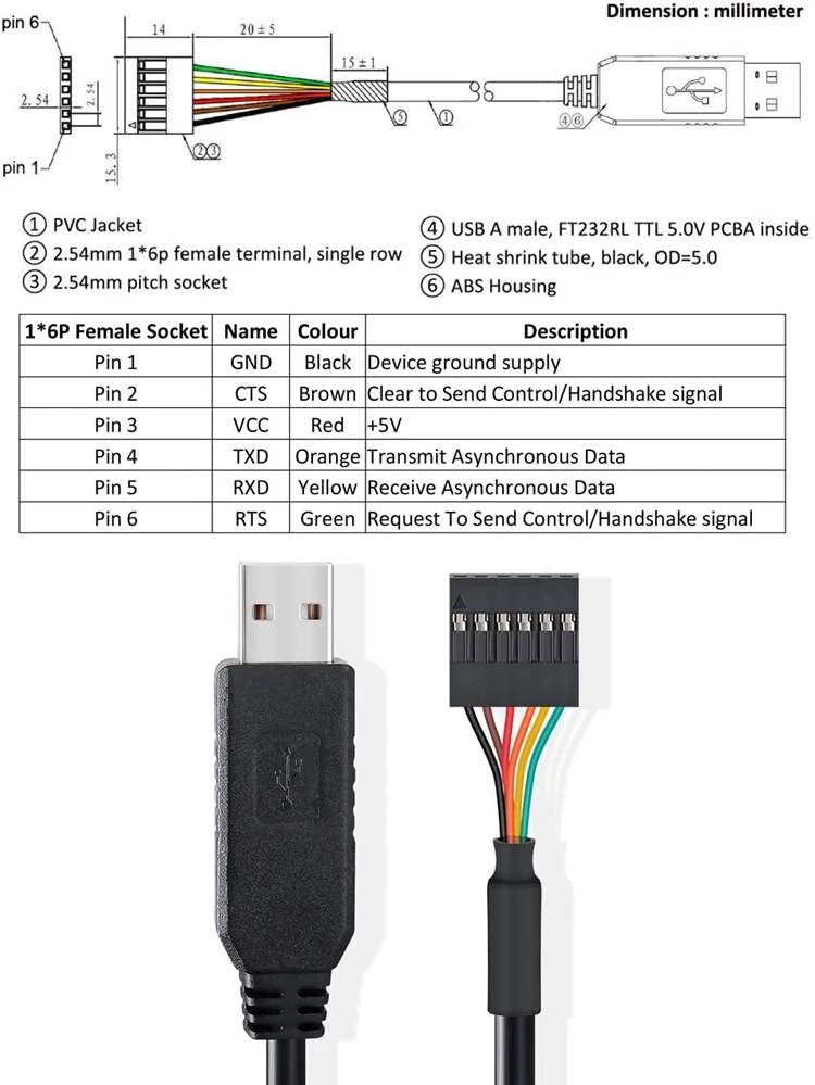 Ftdi Ttl-232R-3V3 Uart Ttl-232R-5V-Aj Pl2303Hx Usb to Serial Converter ...