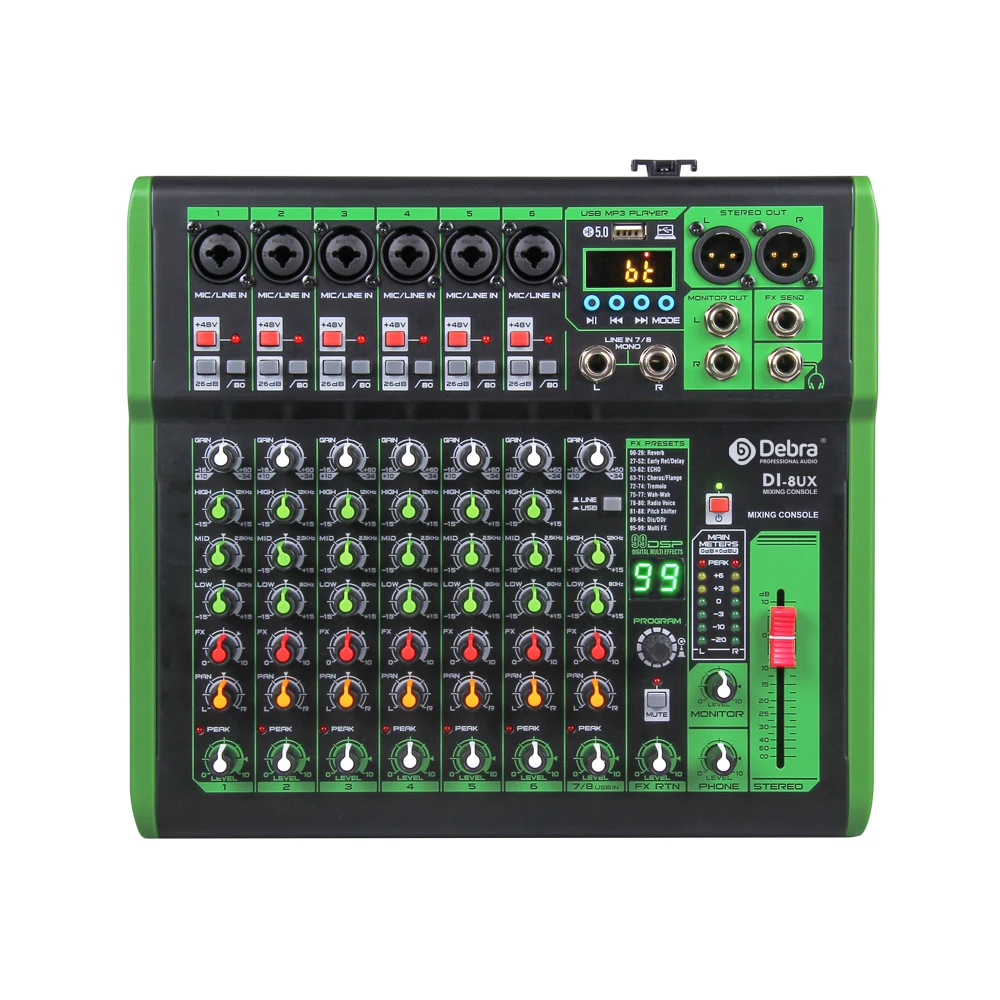 Professional Di-8ux 8channel 99dsp Reverb Effect Mixer Dj Console With ...