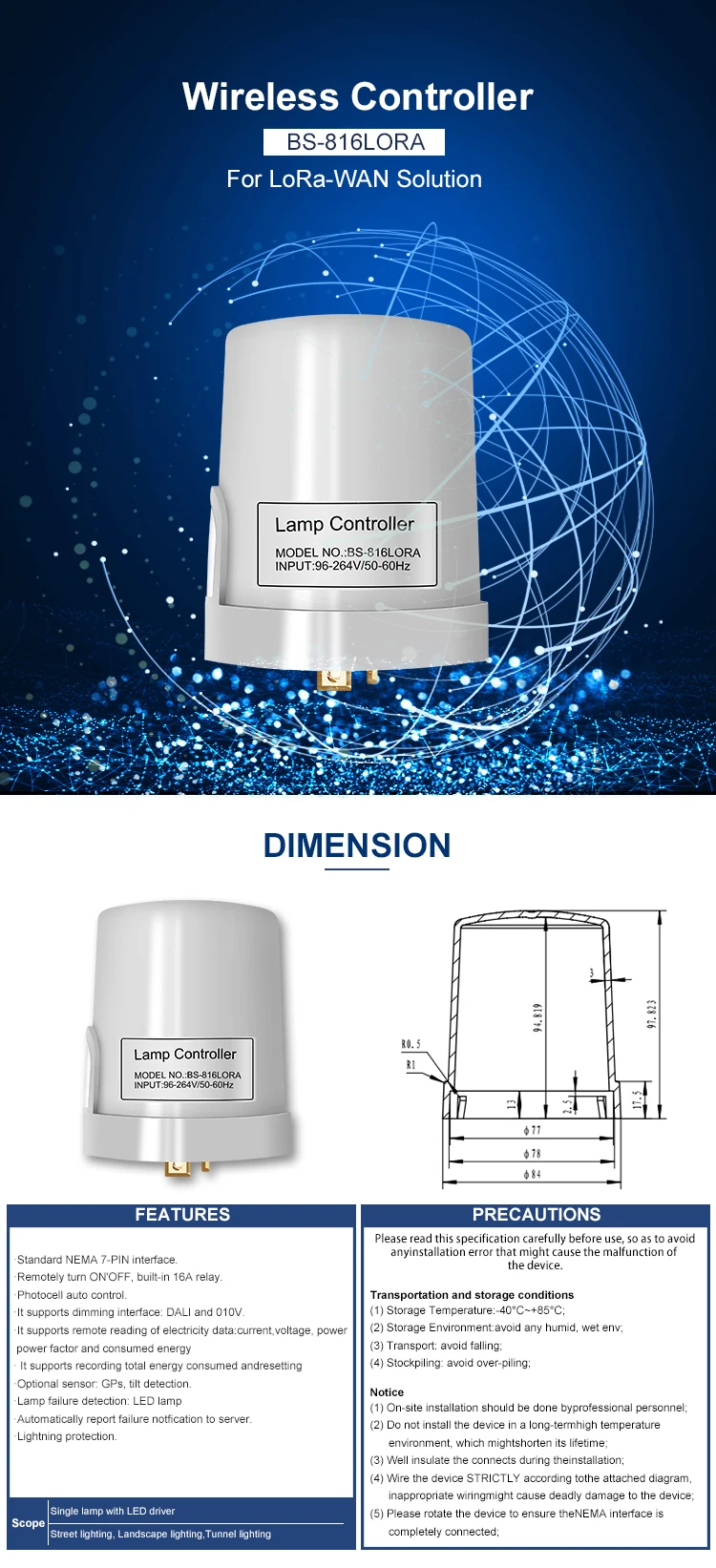 Gebosun Smart Pole Smart Solar Light Wireless Controller For Lora-wan ...