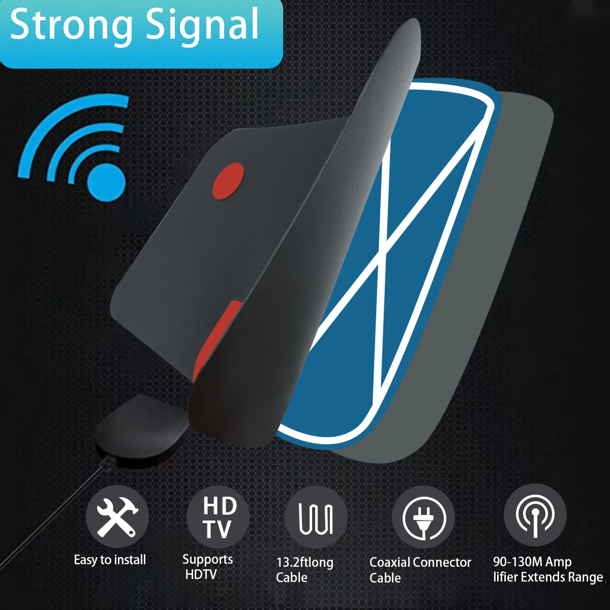 4k Digital Tv Antenna 50 Miles Booster Dvb-t Aerial Hd Flat Indoor ...