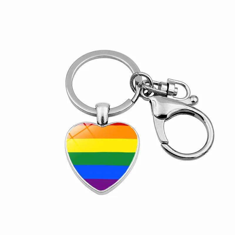 Lgbt Rainbow Pride Flag Keychain Bisexual Pride Glass Cabochon Hearts ...