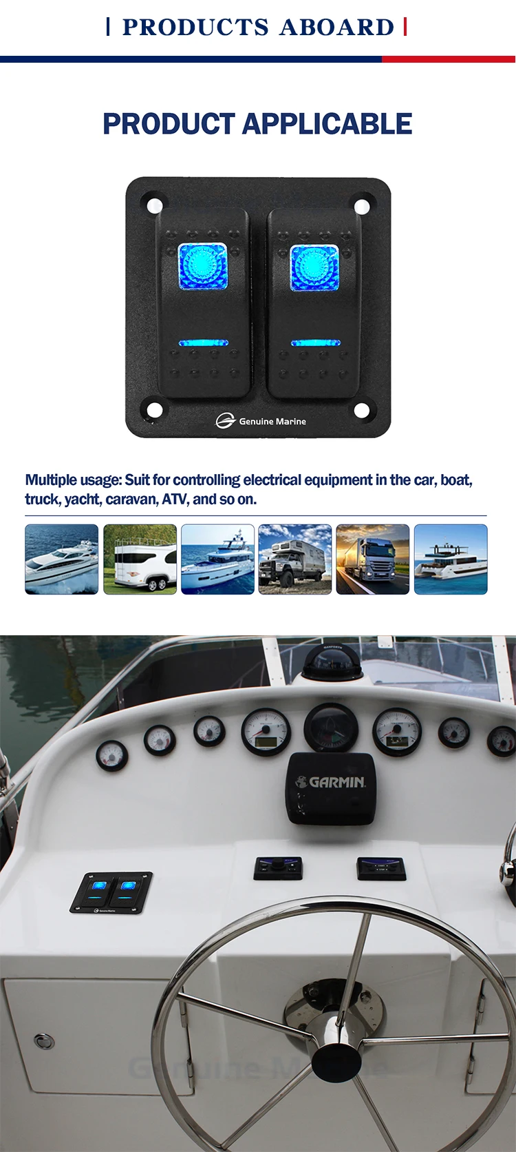 Genuine Marine 2 Gang Rocker Switch Panel - Buy Boat Accessory Rocker ...