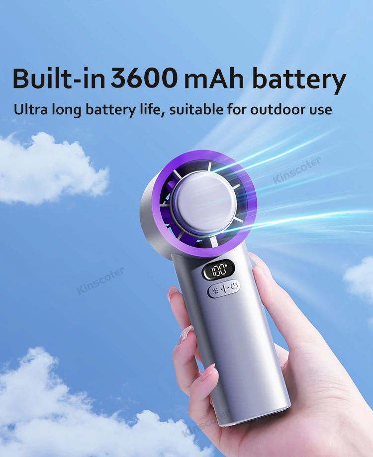 Outdoor 3600mah Handheld Portable Electric Fan High Speed Rechargeable ...