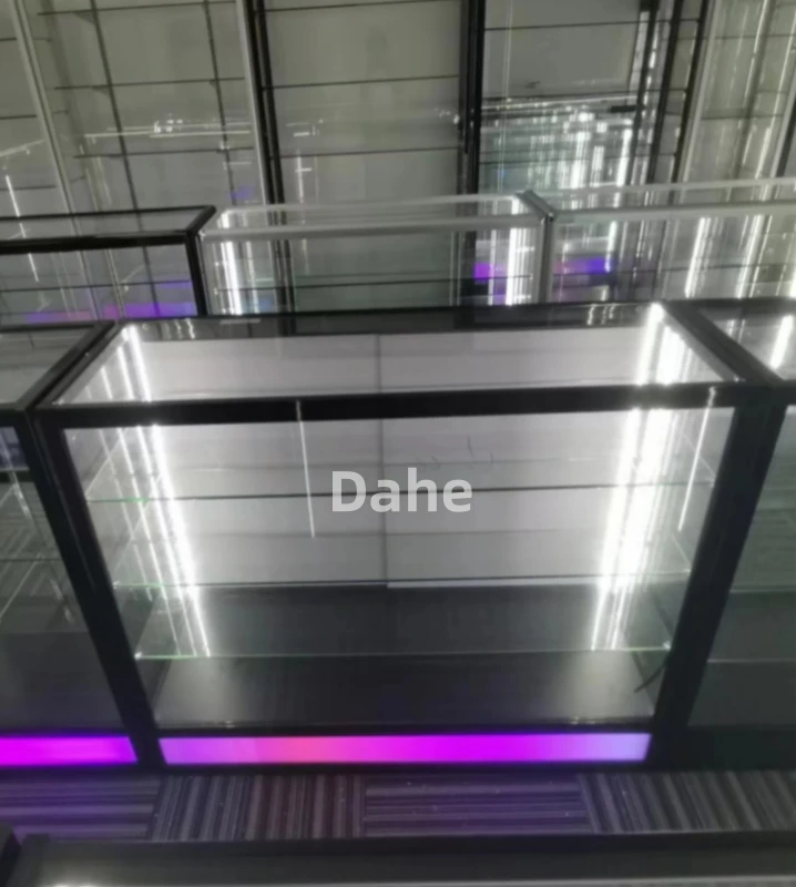 Aluminum Frame Glass Counter with Colored Lights Tobacco Shop Display ...