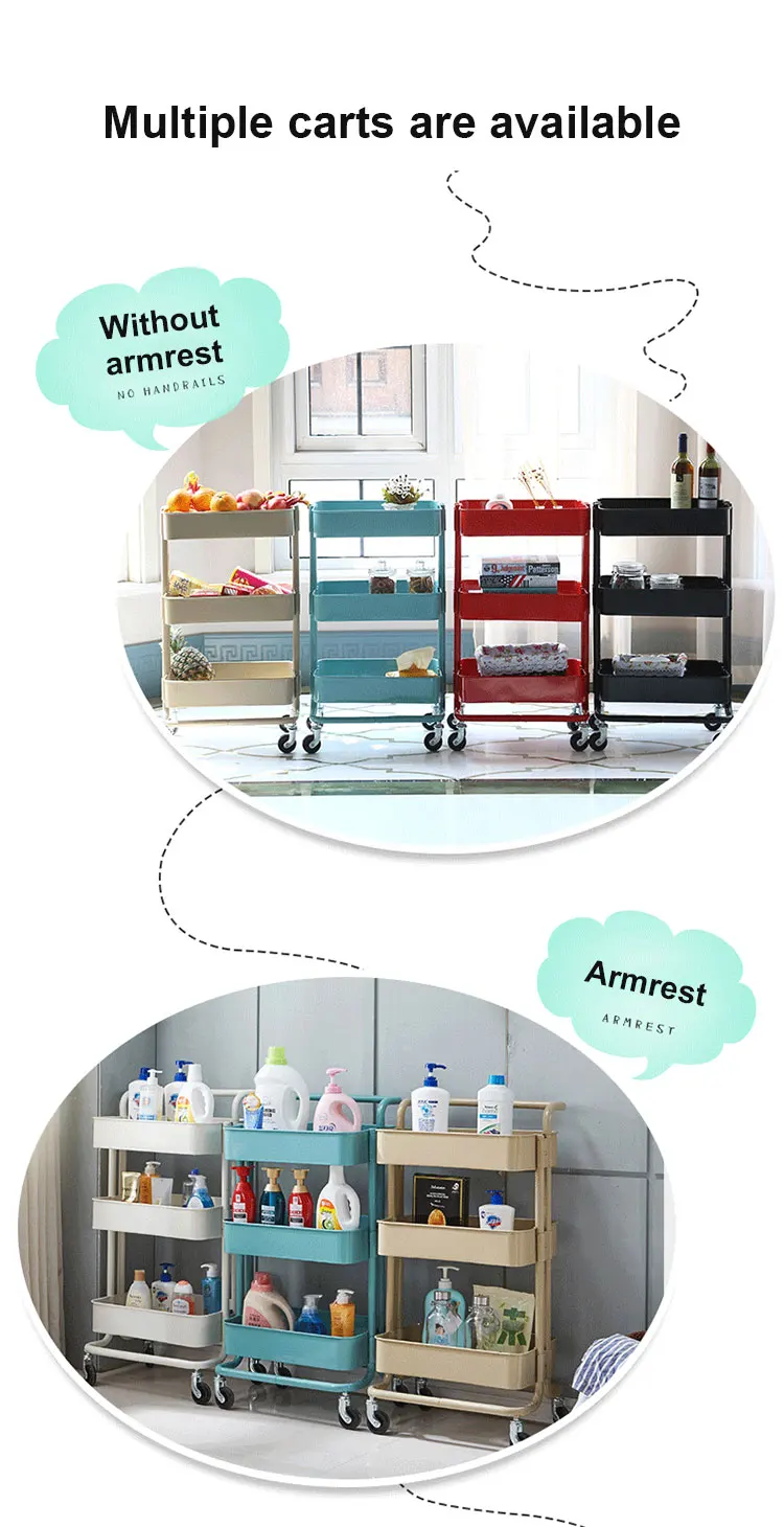 Multi-purpose 3-layer Kitchen Trolley Cart Movable Storage Metal ...