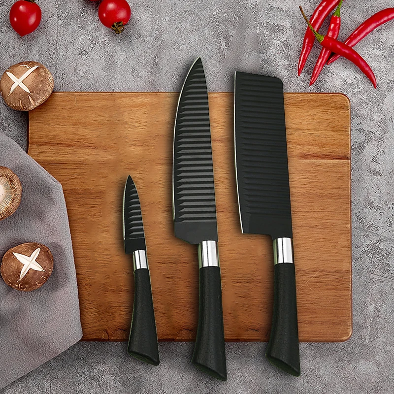Black Wave Pattern Stainless Steel Knife Set Gift Box Horseshoe Handle ...