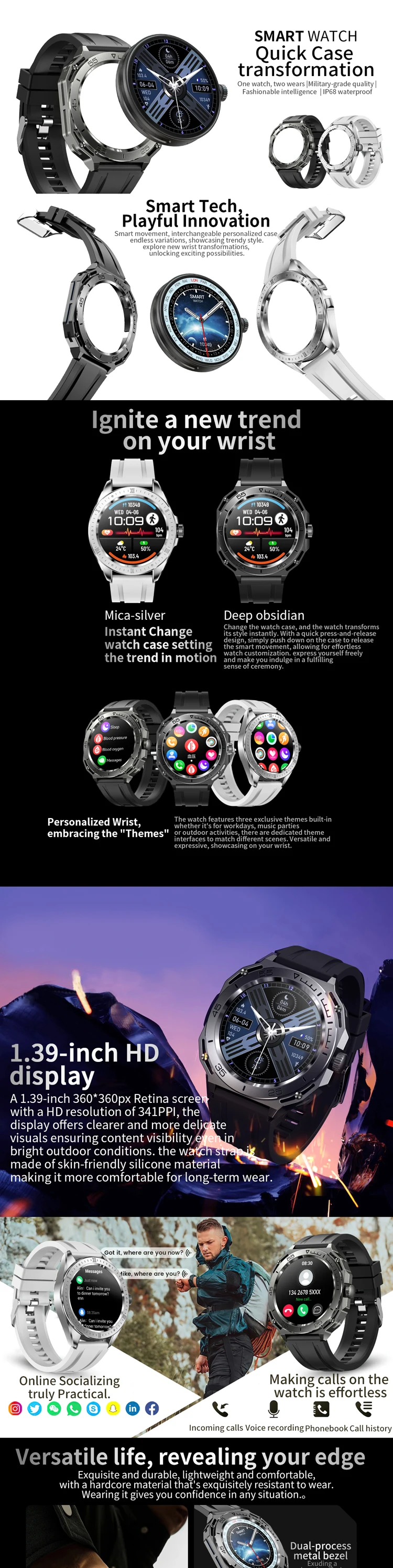 New NX18 Waterproof Smartwatch – 1.39" Sports Watch with BT Call ...