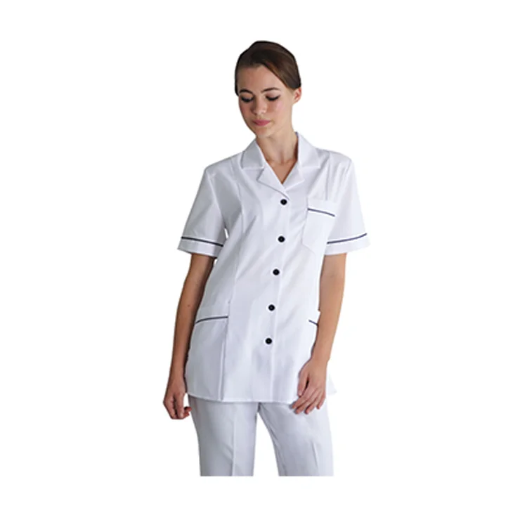 Black Cleaning Uniform - Housekeeping Tunic with White Trim