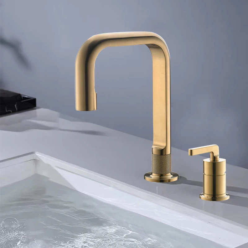 Luxury Single Handle Hot and Cold Water Faucet Gold Brushed 2 Hole Desk ...