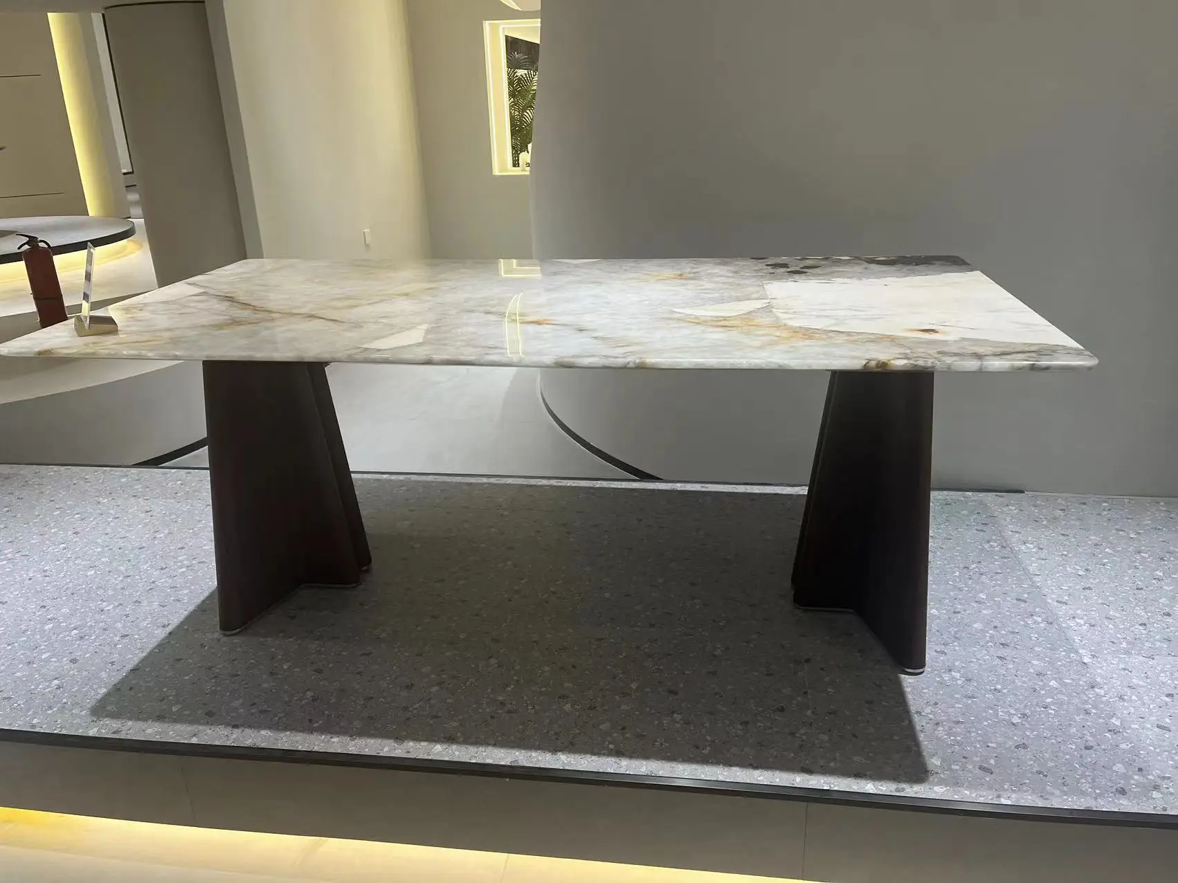 Modern & Luxury Marble Top Dining Table Rock Stone Table Steel Leg ...