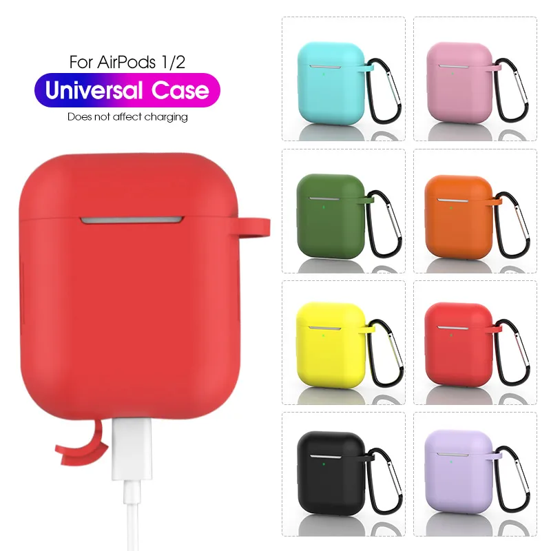 Silicone Wireless Headphones Solid Color Skin Case For Apple Airpod 1/2 ...