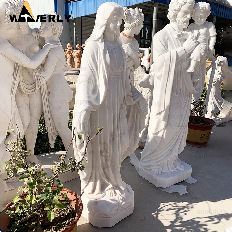 Custom Hand Carved Stone Vierge Marie Granit Statue Large Outdoor White ...