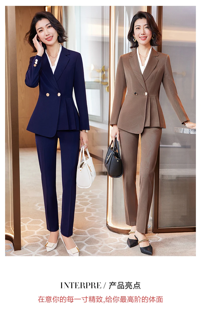 Ladies Office Long Sleeve Blazer Set Office Formal Two Piece Pants Set ...