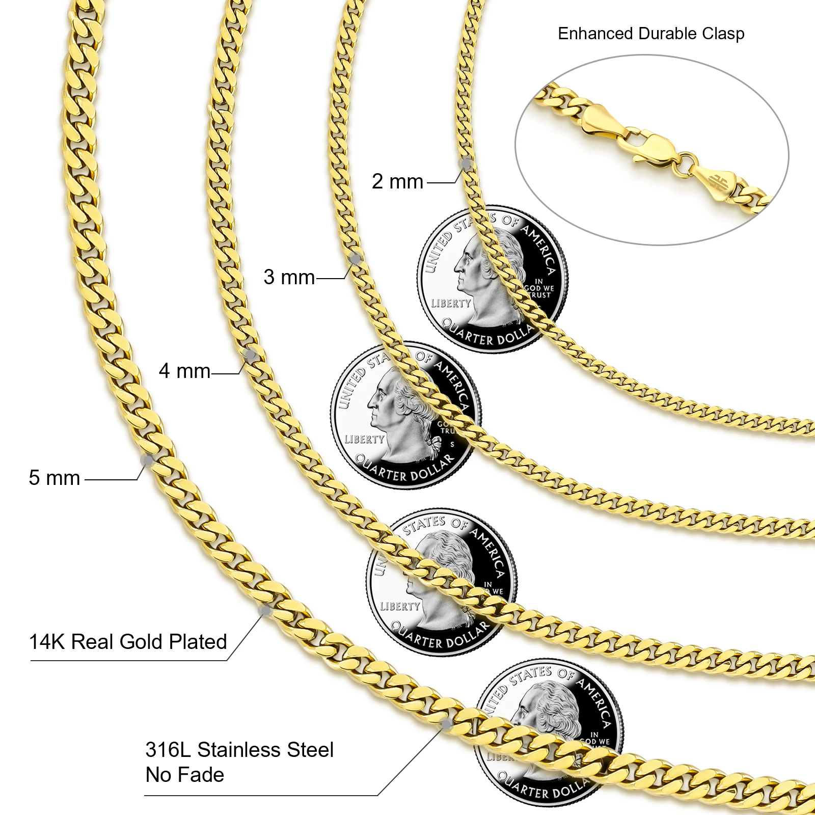 Wholesale 3mm 2mm Miami Cuban Link Chain Rope 14k Gold Filled 316l ...