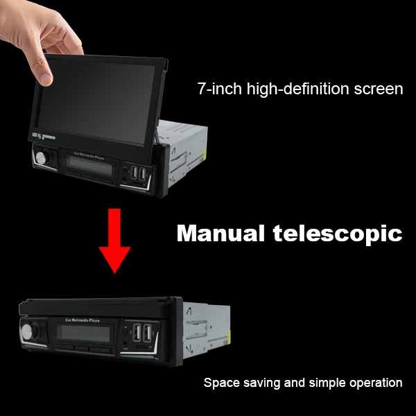 Retractable 7" Touch Screen Car Radio 1 Din Car Multimedia Stereo Mp5 Player for Car Dvd Player ...