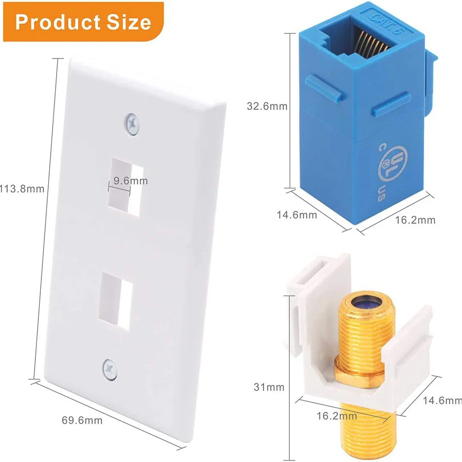 Rj11 Panel Lan Rj45 Keystone Faceplate 45 Jack 1 2 Port 86 Us Type ...