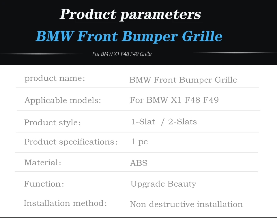 Front Bumper Car Front Grille For Bmw X1 F48 F49 2017-2019/ 2020+/20-in ...