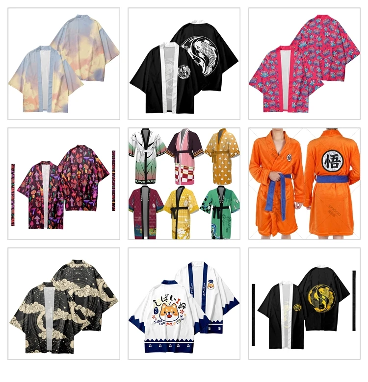 Traditional Samurai Kimono Men Japanese Anime Dragon Print Cosplay ...