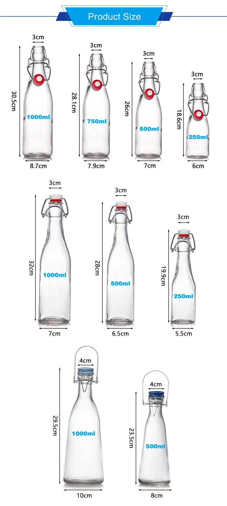 Classic Swing Top Glass Bottles 16oz With Marker Labels Clear Bottle With Caps For Juice Water ...