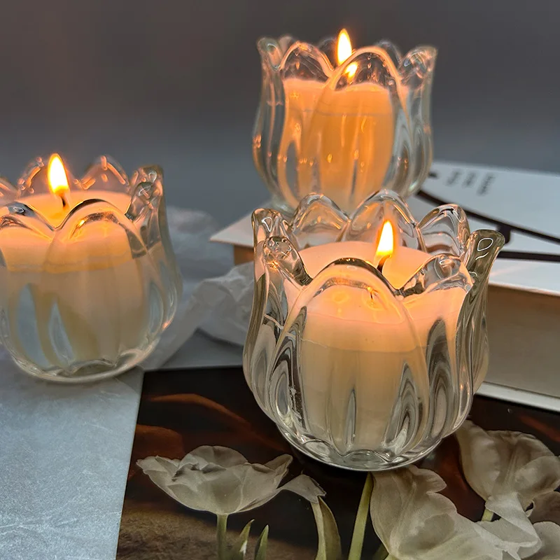 Luxury Decorative Tulips Shape Candle Vessels Candle Holder Glass ...
