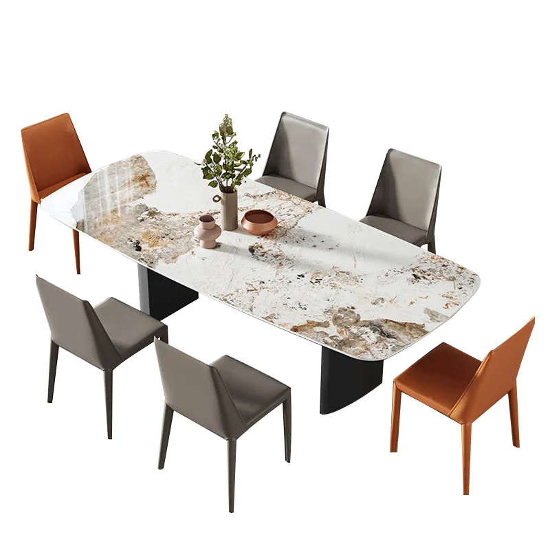 Interiors Modern Rectangle Faux Marble Dining Table Stainless Steel ...