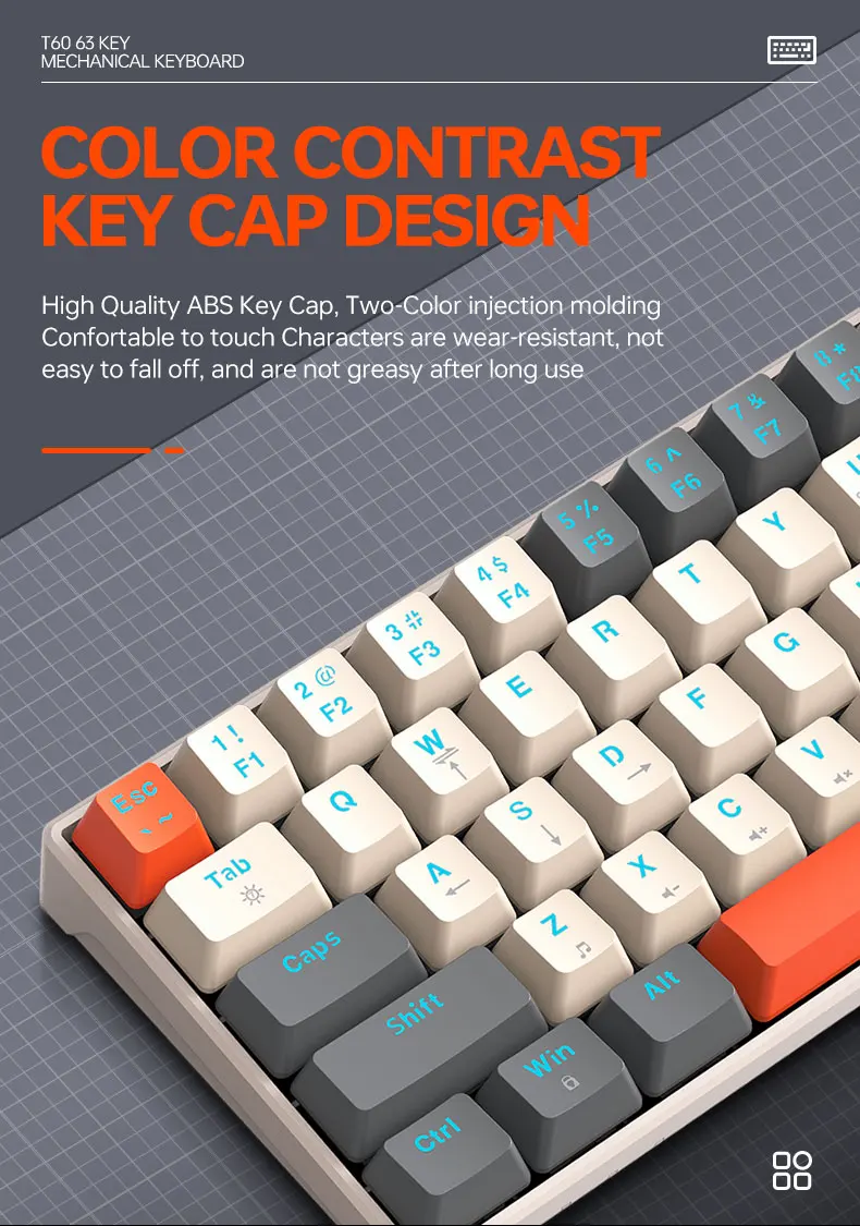 T-WOLF T60 Wired 60% Mechanical Keyboard - RGB Backlit, Hot Swappable ...