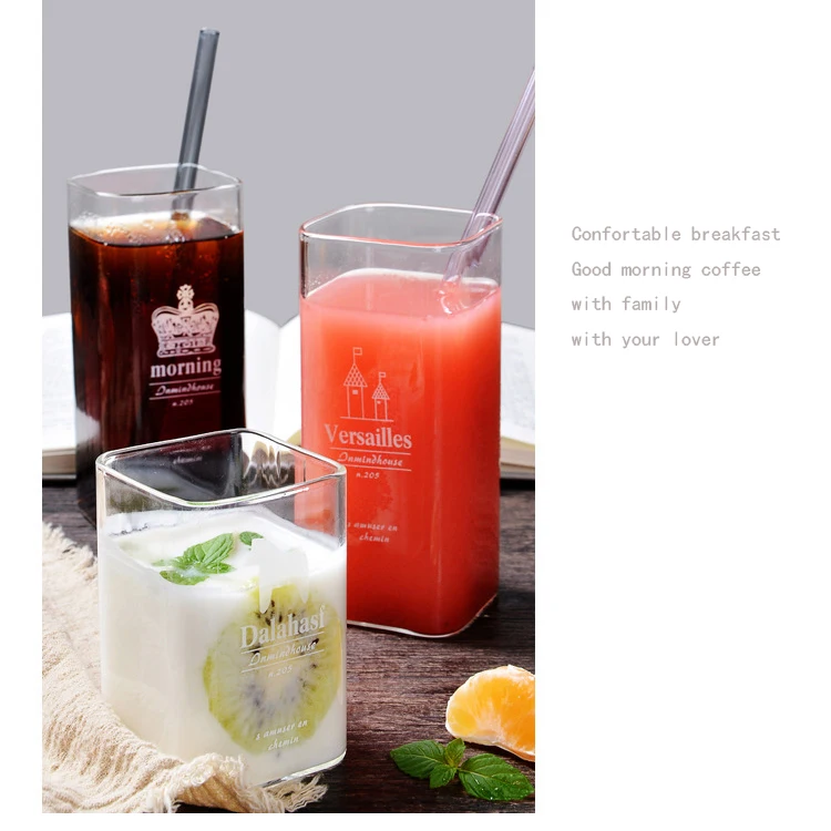 Aeofa Handleless Straight-sided Square Clear Glass Mug Breakfast Milk ...