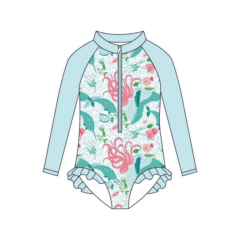 Customized New Trend Girls Split Printed Beachwear Recycled Fabric ...