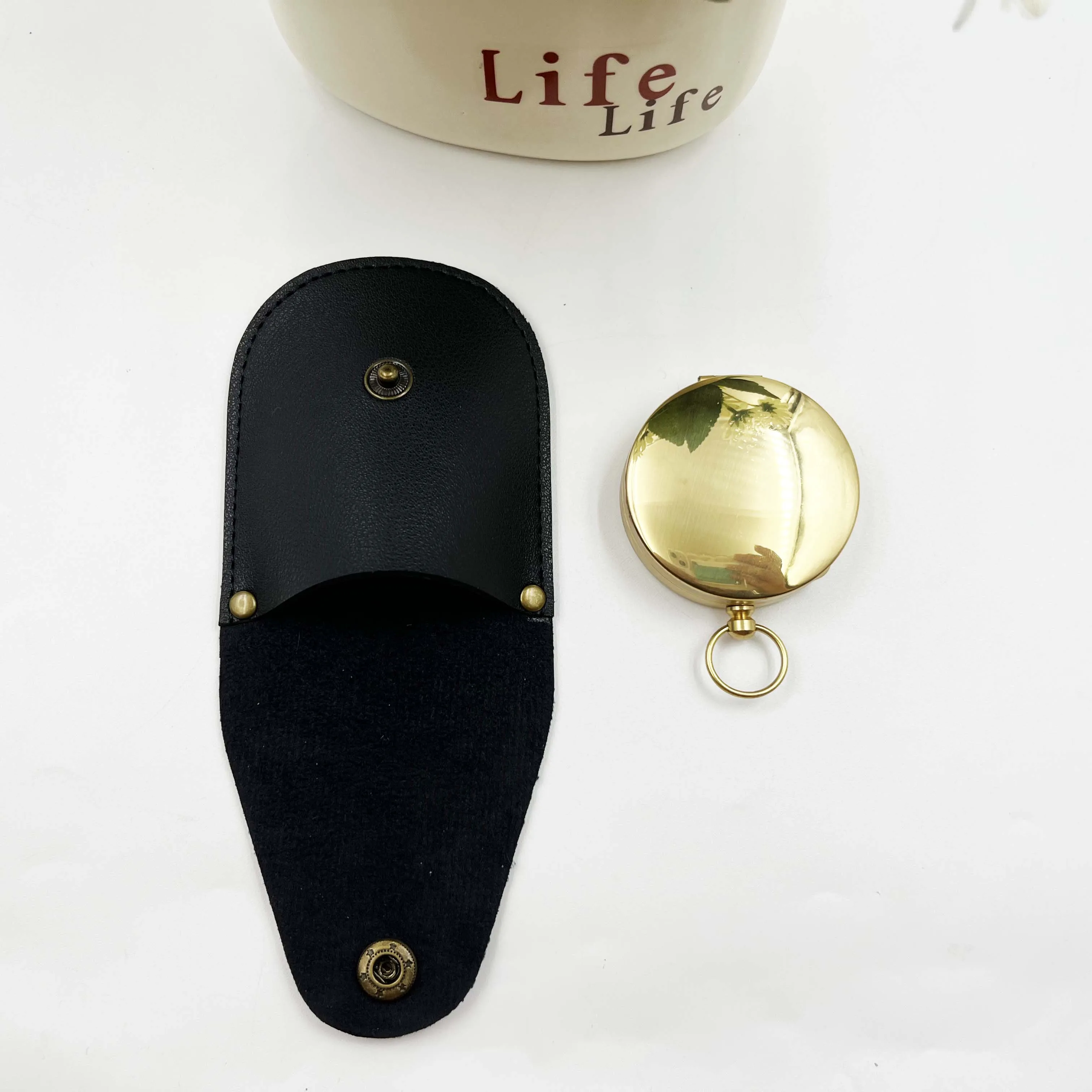 Leather Compass Case Vintage Sundial Compass Leather Pocket Case for ...