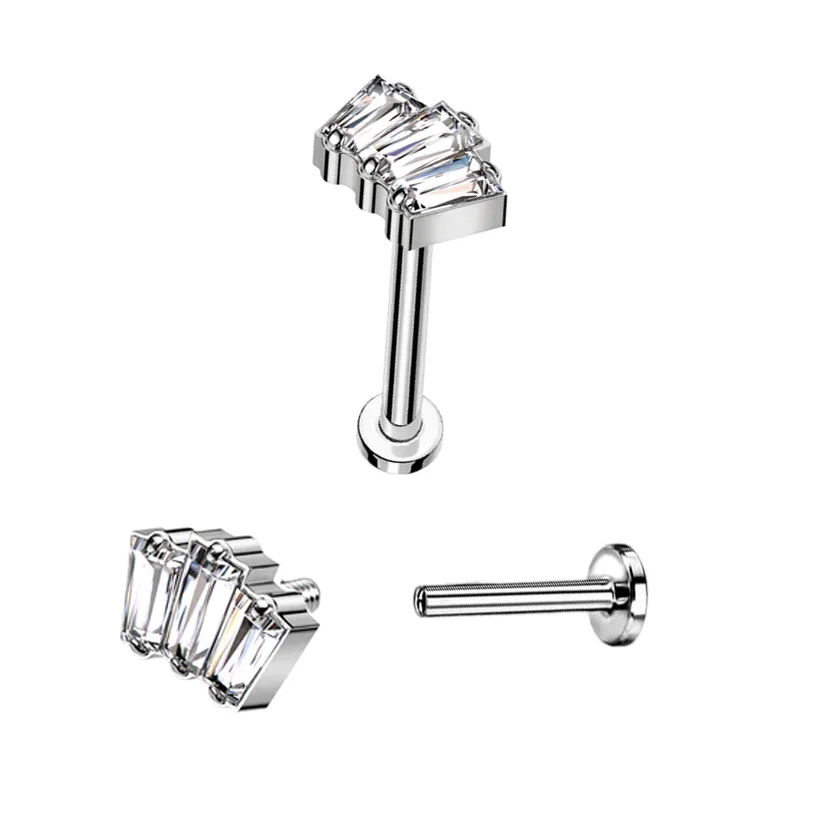 Calendo Implant Grade Titanium Dainty Rectangle CZ Cluster Internally Threaded Labret Basic ...