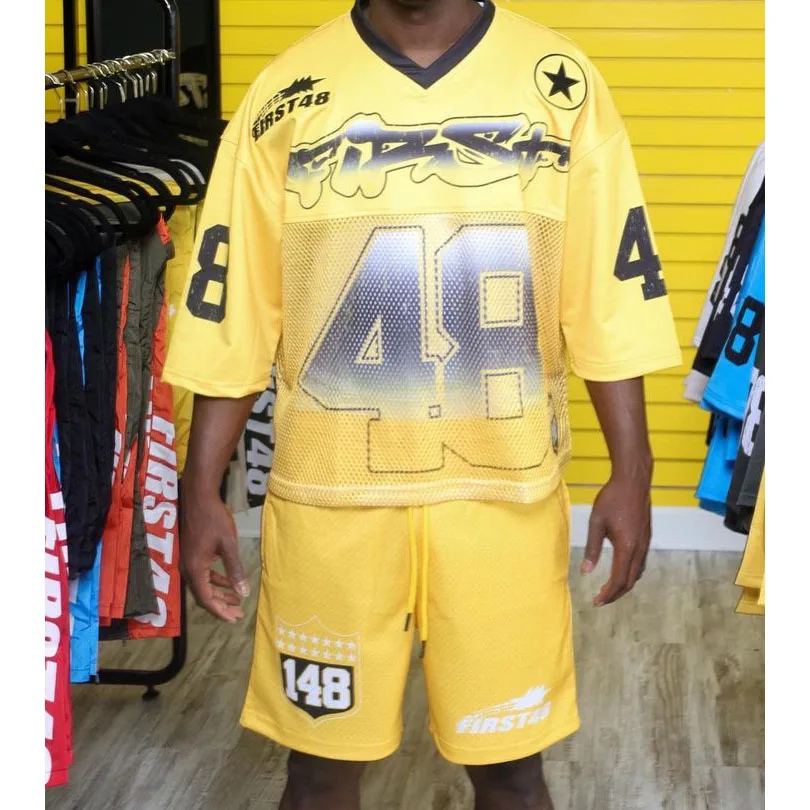 Custom Logo Mesh Yellow And Blue Soccer Uniforms Sets Two Piece ...
