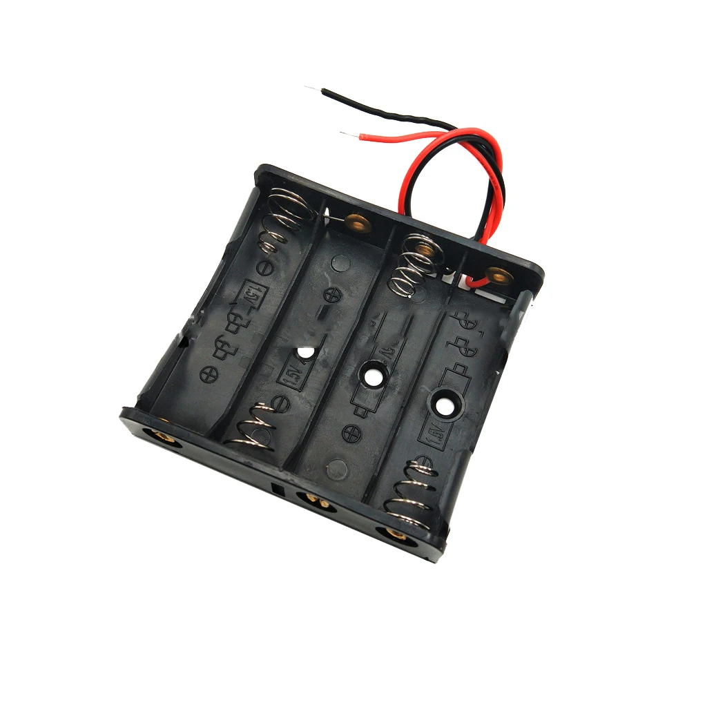 4 X Aa Battery Holder,Black Plastic 4 Aa Battery Holder With Leads,4 Aa ...