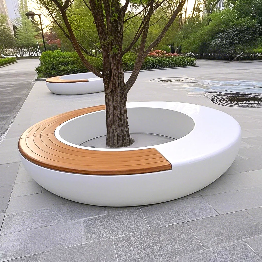 G013 Reinforced Concrete GRC Big Tree Planter Bench - Durable Outdoor ...