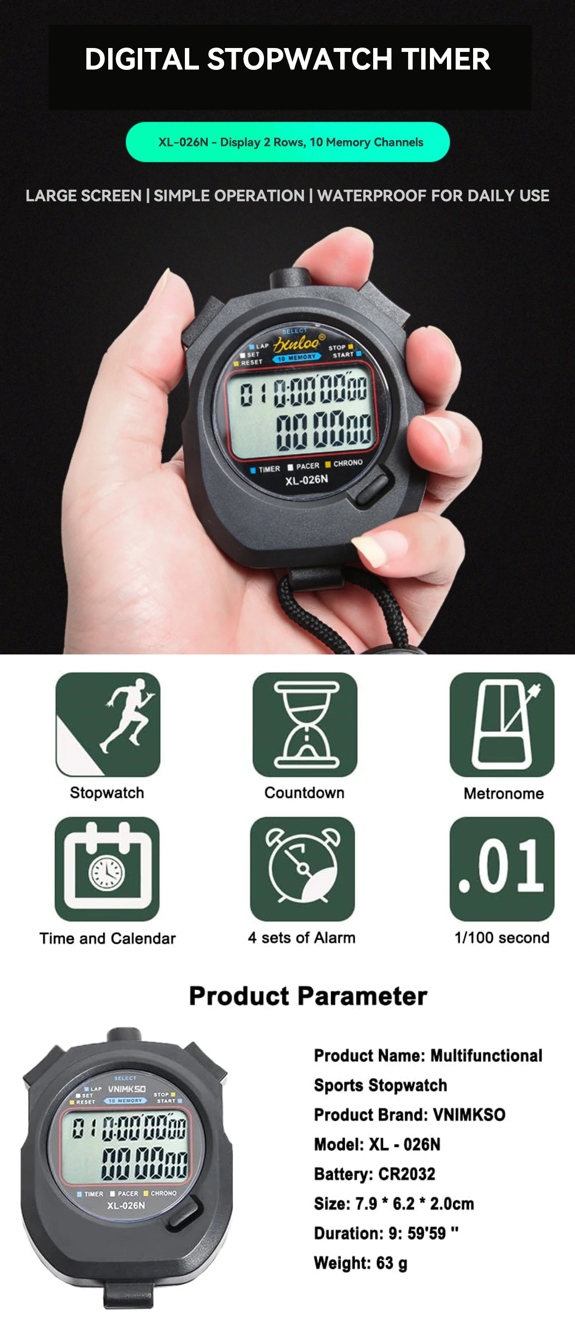 Professional Digital Stopwatch Timer - Sports Chronograph