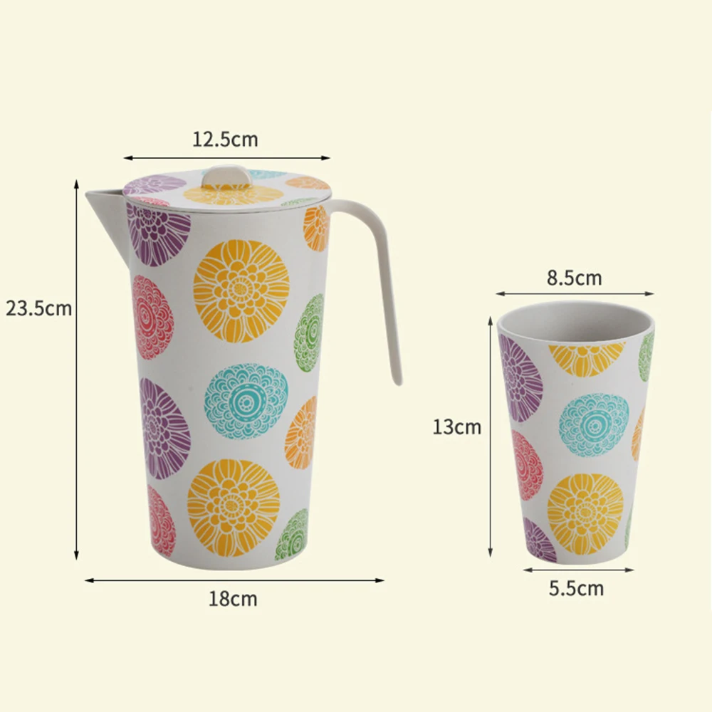Customizable Bamboo Fiber Plastic Water Jug & Cups Set